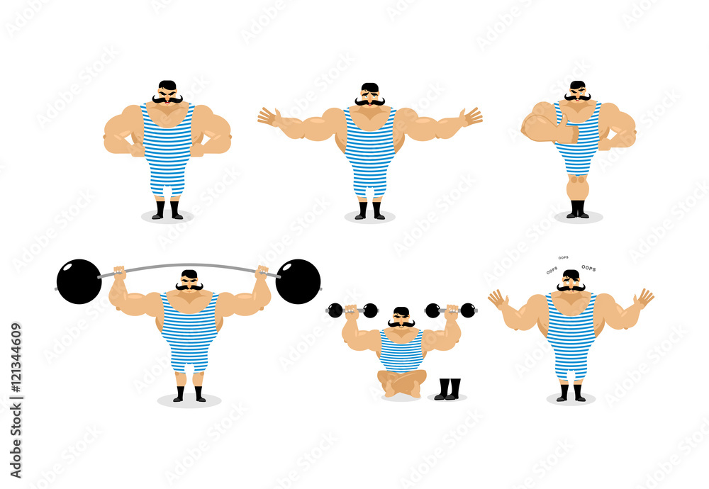 Strong retro athlete set poses. Ancient bodybuilder with mustach Stock ...