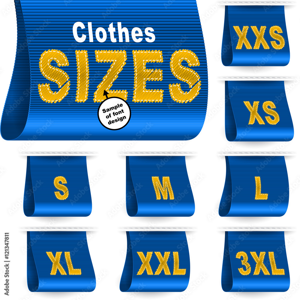 Clothes size labels with standard designation symbols of garment ...
