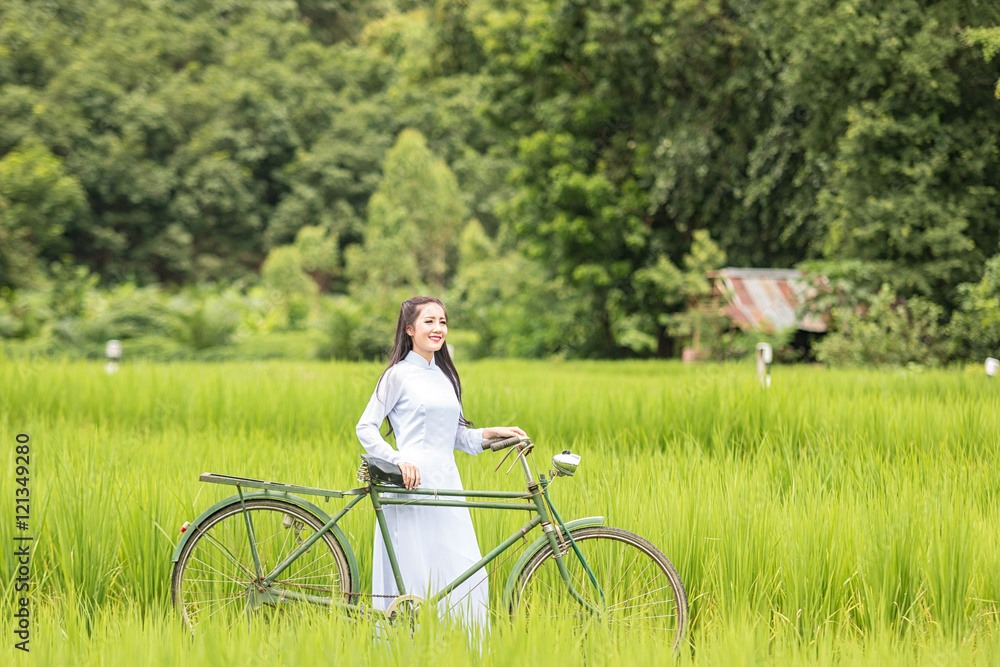 Portrait of Vietnamese girl traditional dress at rural . Stock Photo ...