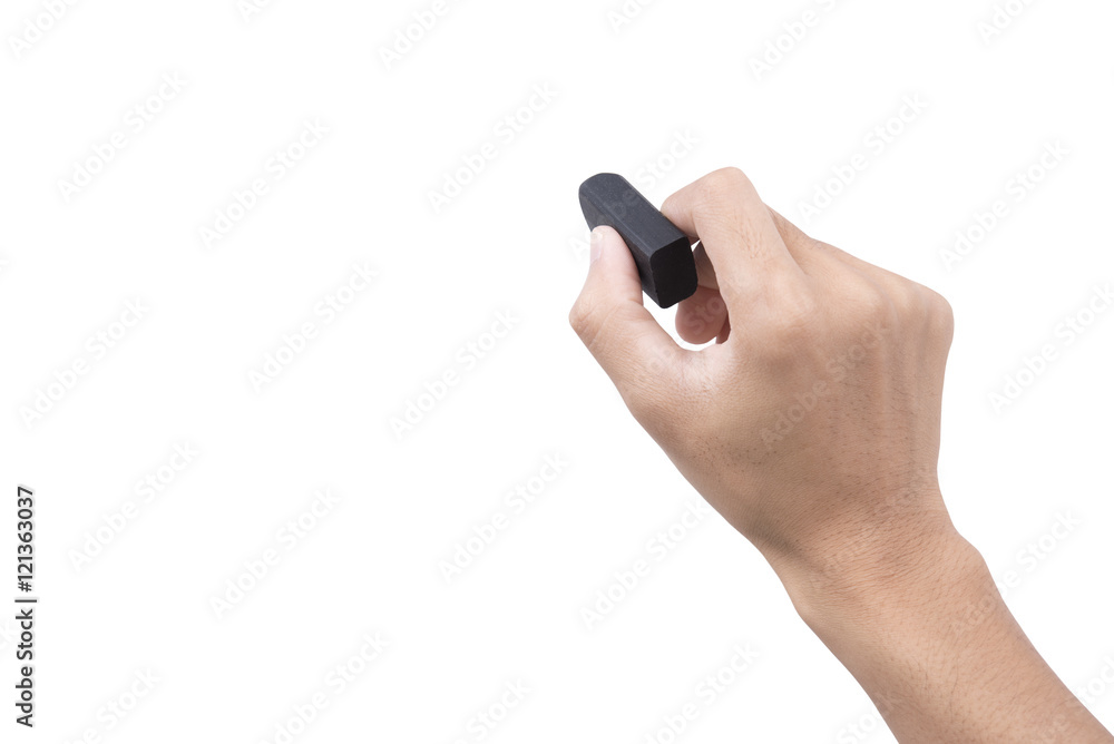 hand holding black eraser isolated on white background. Stock Photo ...
