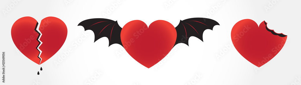Broken devil and bitten hearts. Heart vector set. Separation divorce ...