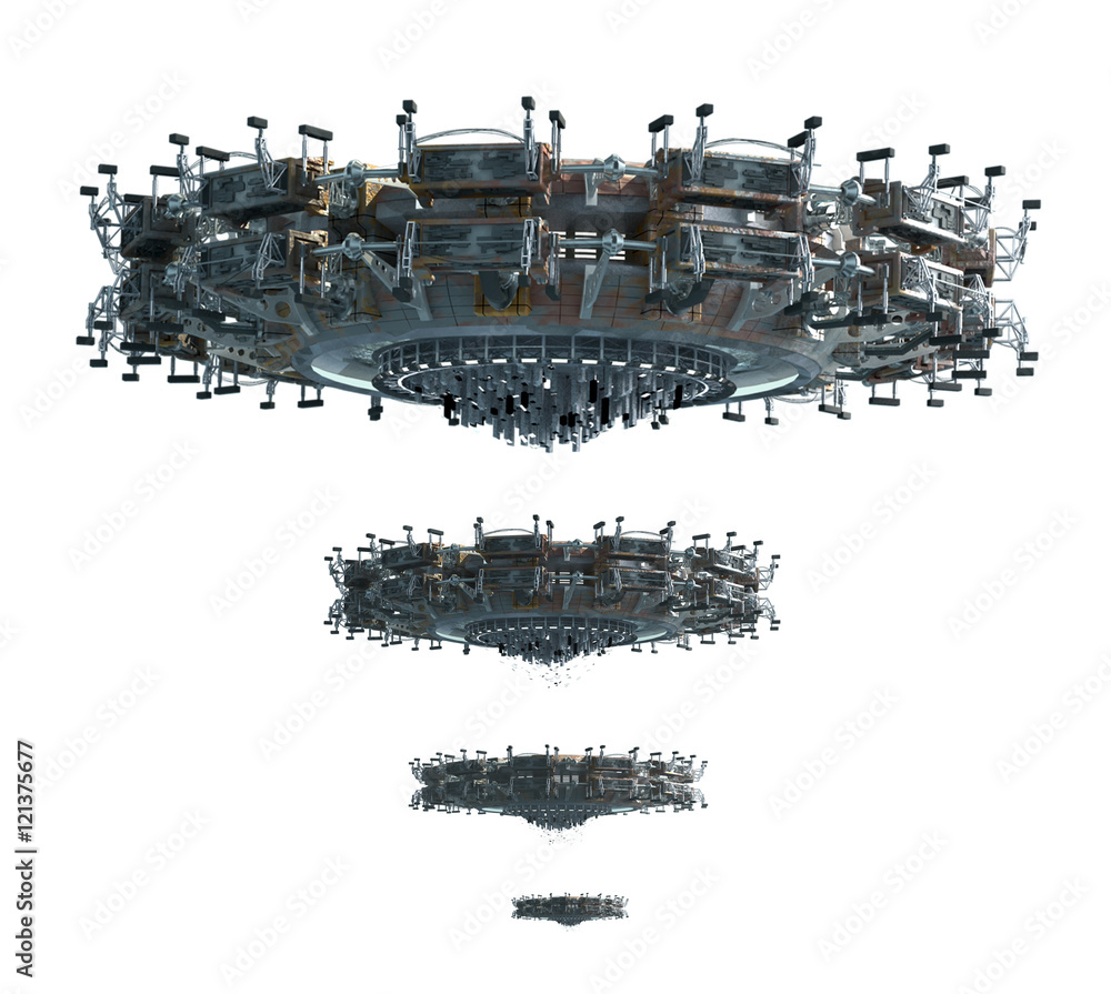 3D illustrations of a UFO in four images adjusted for perspective, for ...