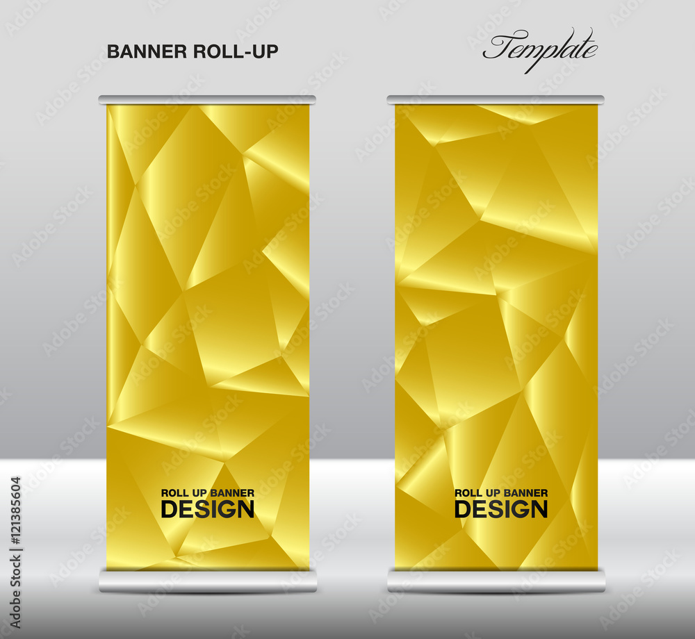 Gold Roll up banner template vector, polygon background, roll up Stock ...