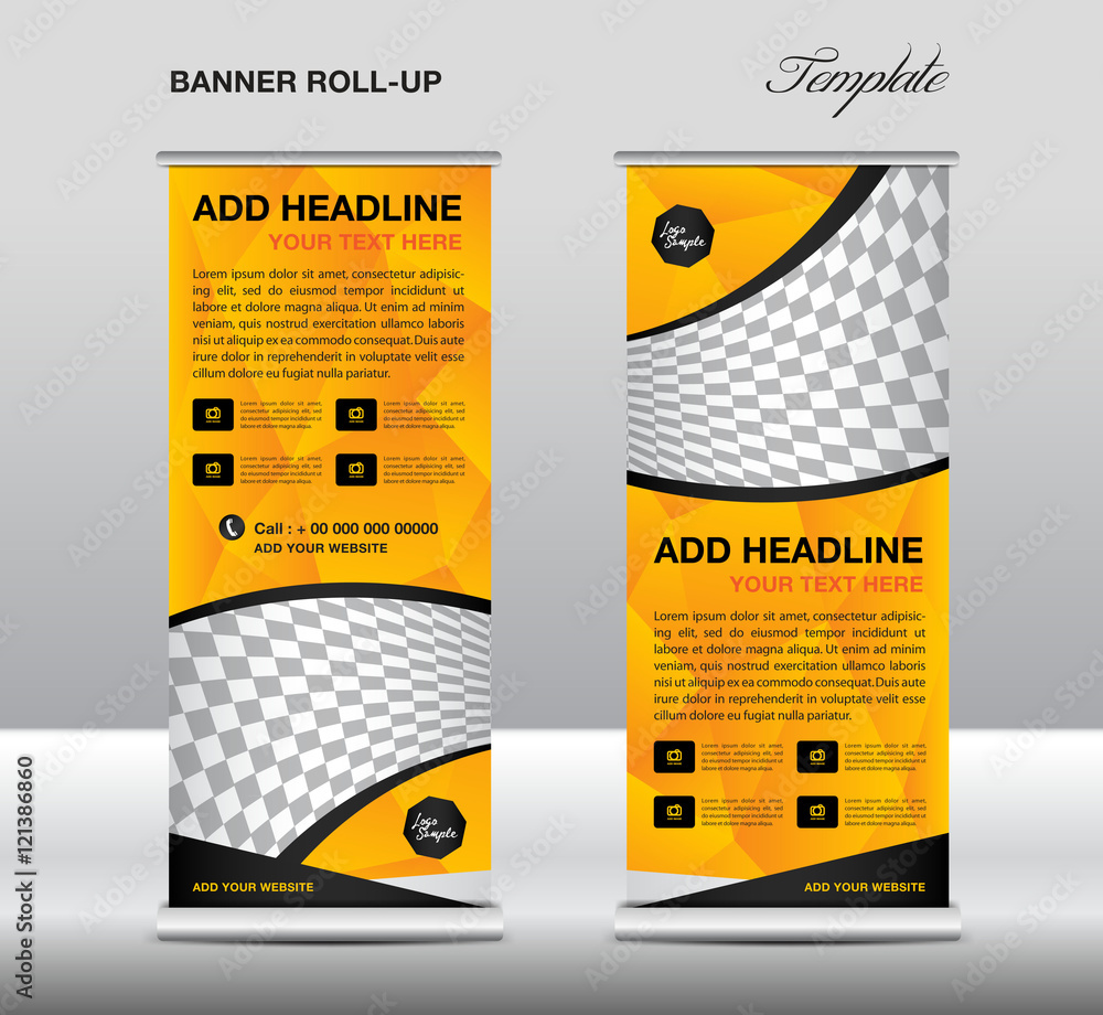 Yellow Roll up banner template vector, roll up stand, banner design ...