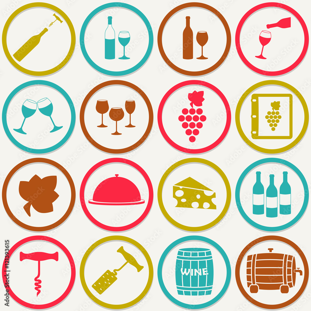 Wine icons set. Design elements for restaurant, food and drink ...