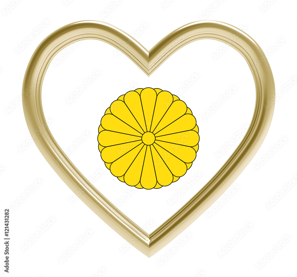 Seal of Japan in golden heart isolated on white background. 3D ...