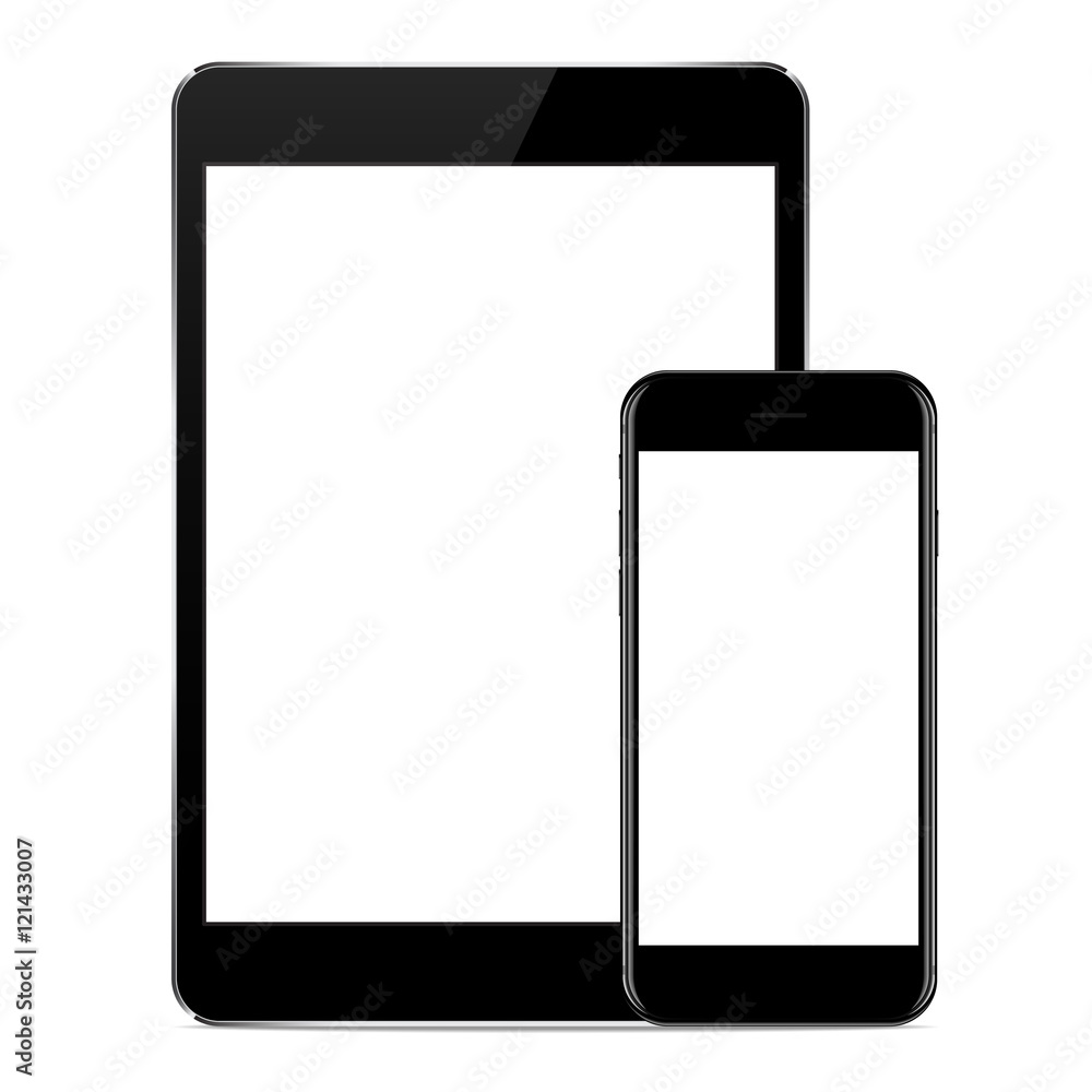 vector design, mock up phone and tablet black color on white background ...