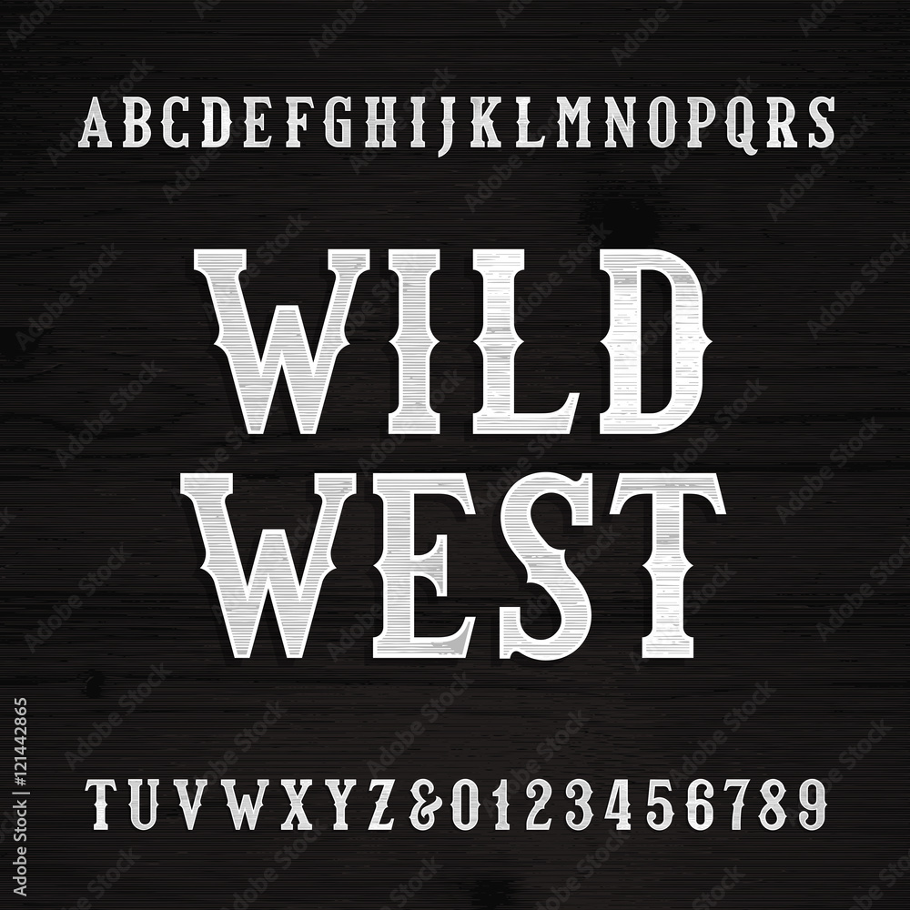 Wild West font. Vintage alphabet. Wood texture letters on a grunge ...