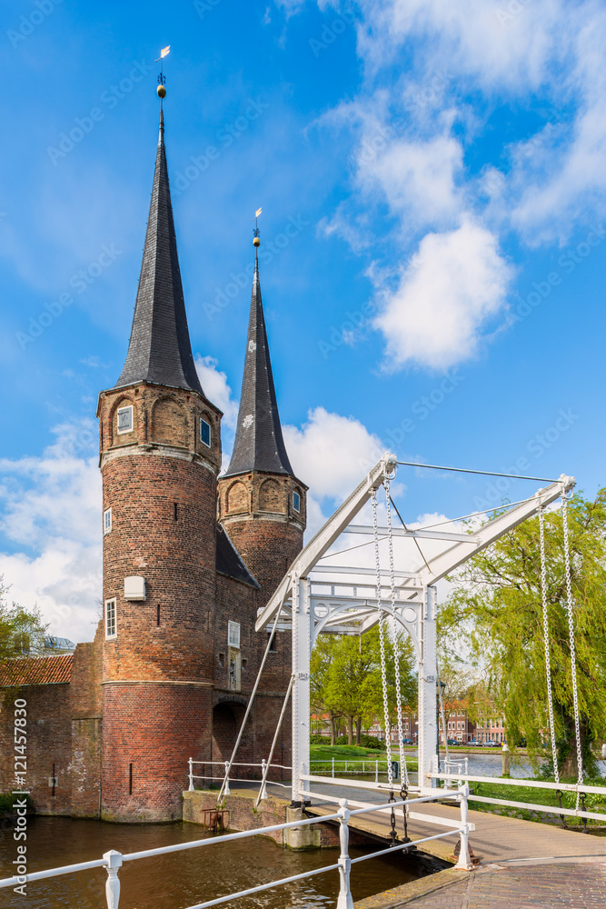 Oostpoort (East Gate) in historical Delft, South Holland, Netherlands ...