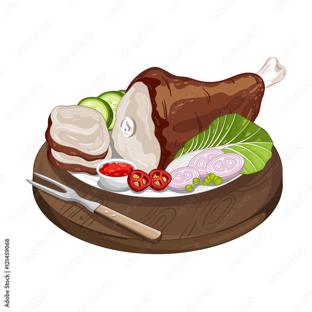 Pork shank on cutting board isolated on white background vector ...