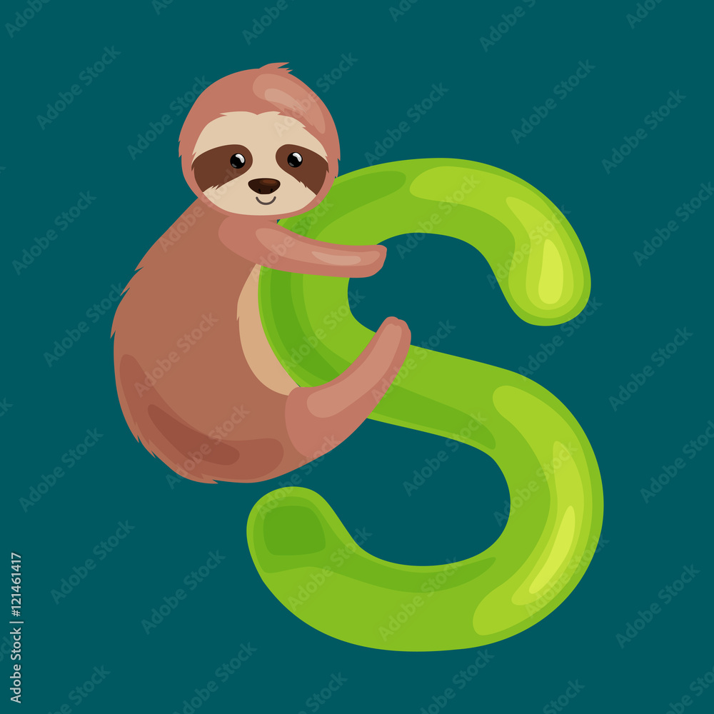 letter s with sloth animal for kids abc education in preschool. Stock ...