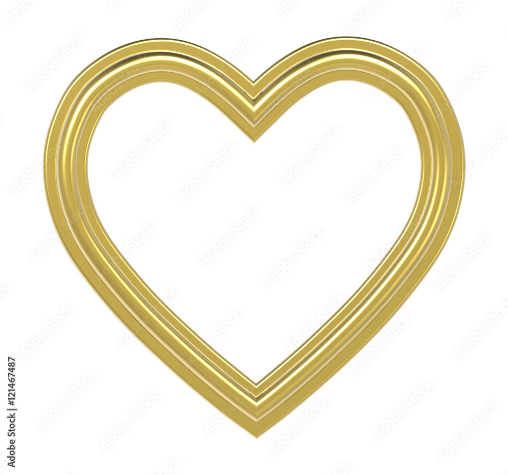 Golden heart picture frame isolated on white. 3D illustration. Stock ...