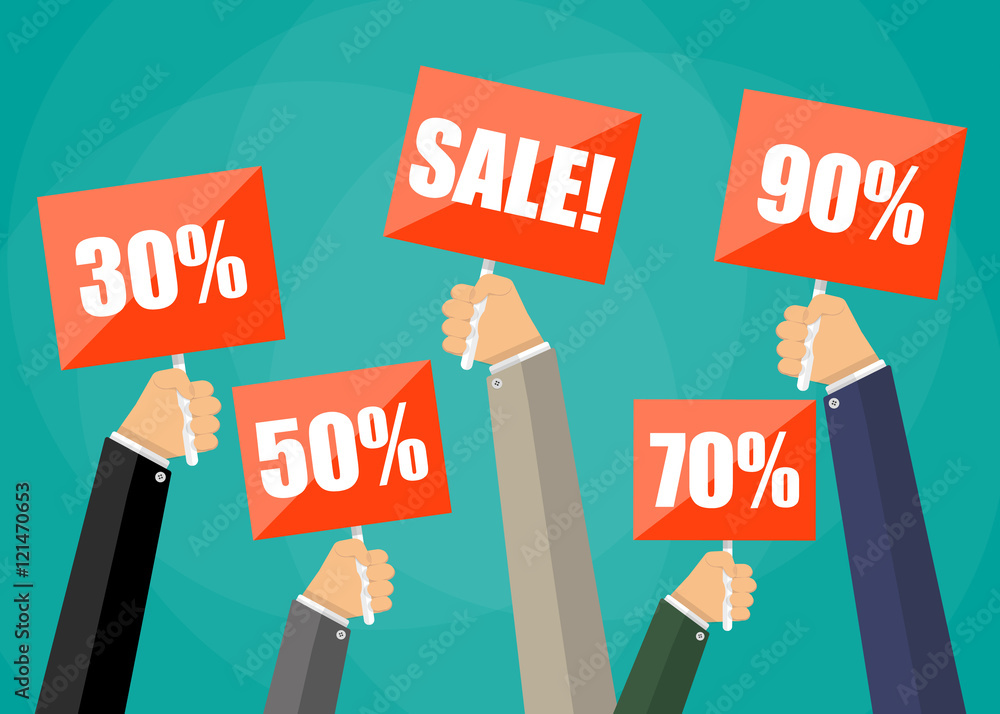 holding red sign boards with the word sale Stock Vector | Adobe Stock