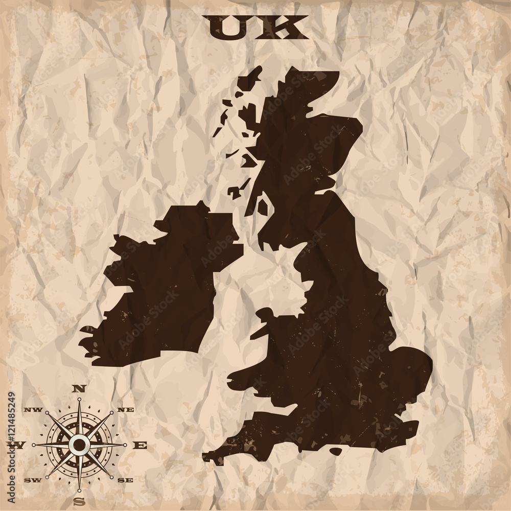 UK old map with grunge and crumpled paper. Vector illustration Stock ...