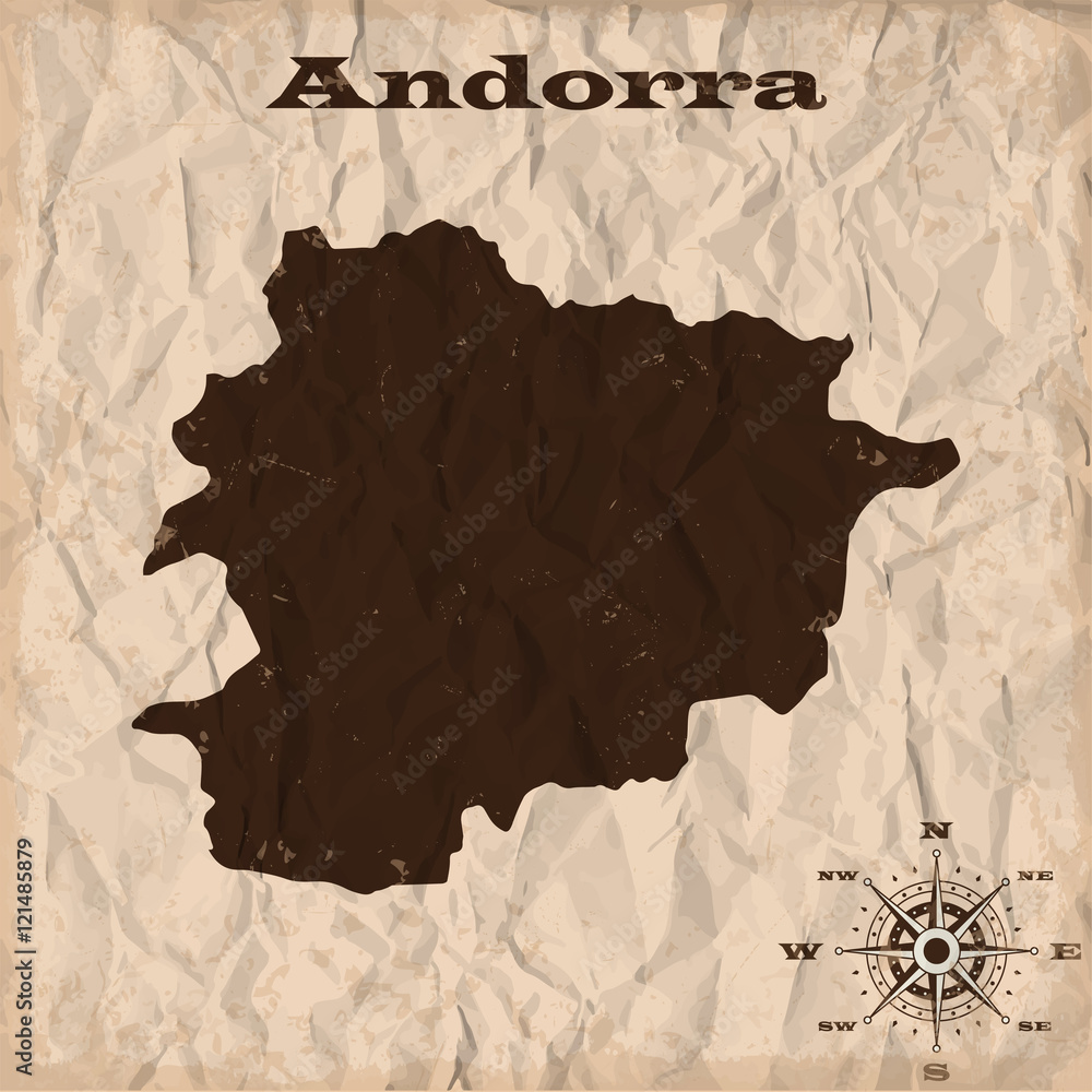 Andorra old map with grunge and crumpled paper. Vector illustration ...