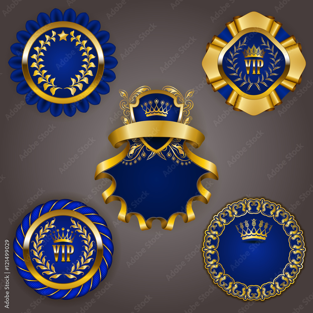 Set of elegant templates for gold vip frames with laurel wreaths on ...