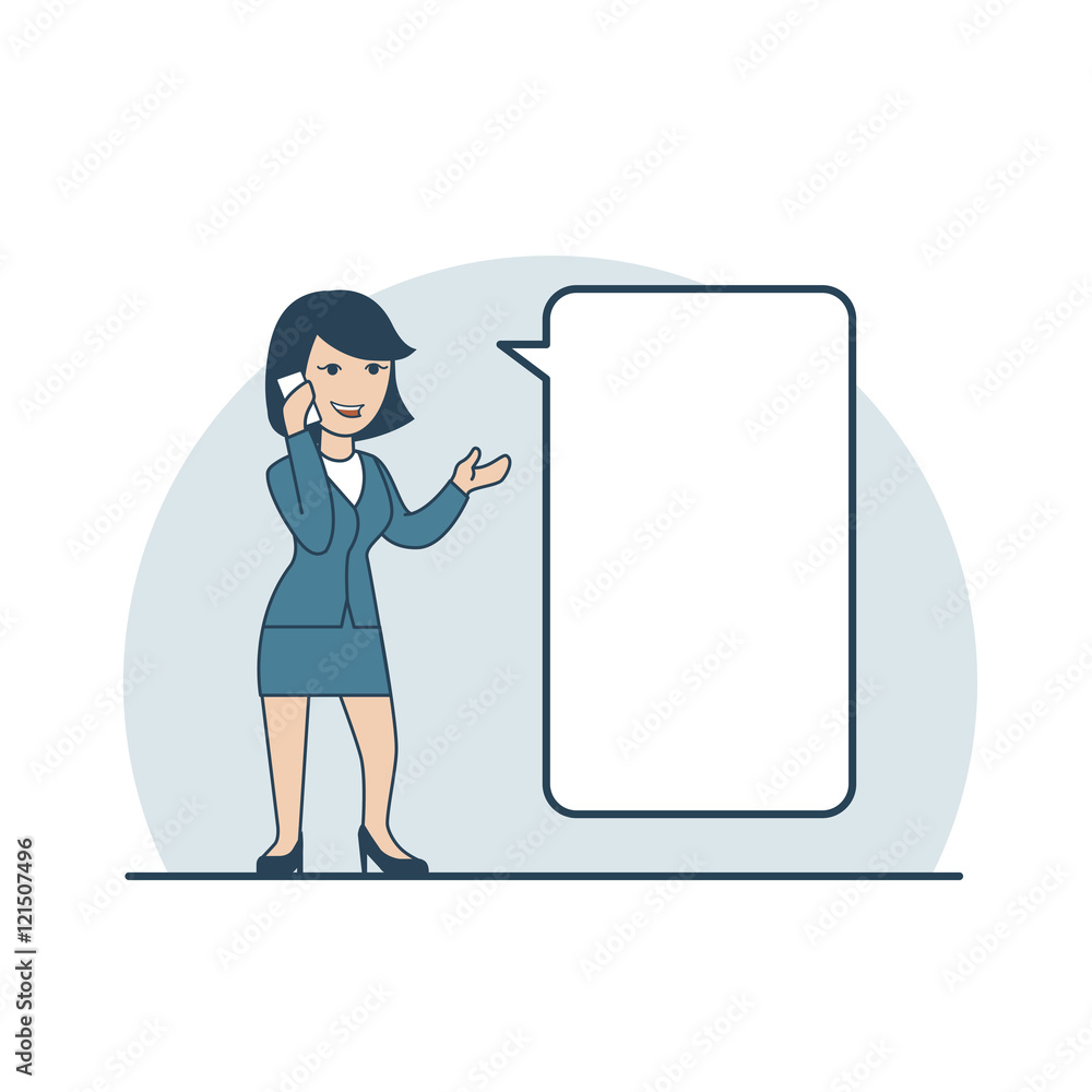 Linear Flat Business woman making phone call vector talk bubble Stock ...