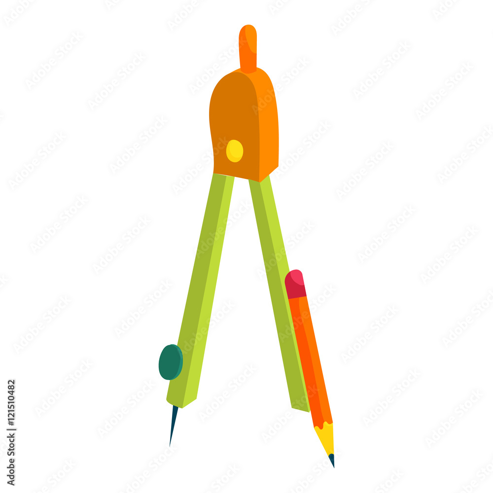 Drawing compass icon in cartoon style isolated on white background ...