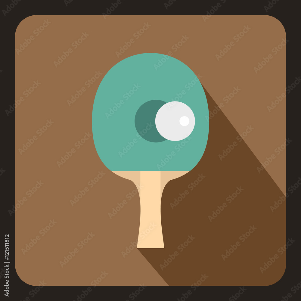 Table tennis racket with ball icon in flat style with long shadow ...