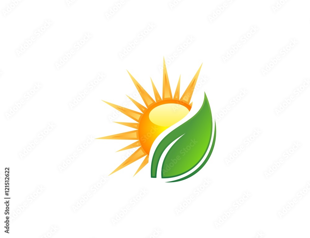 Sun leaf logo Stock Vector | Adobe Stock