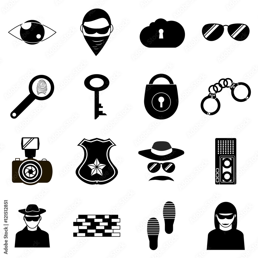 Spy icons set in simple style. Detective and security eelements set ...
