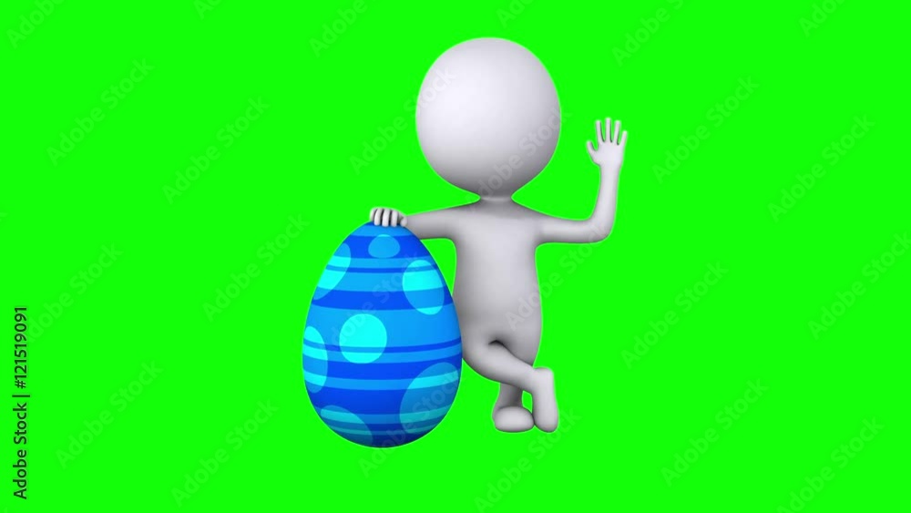 3d Man with Blue Easter Egg on green screen chroma key. Easter holiday ...