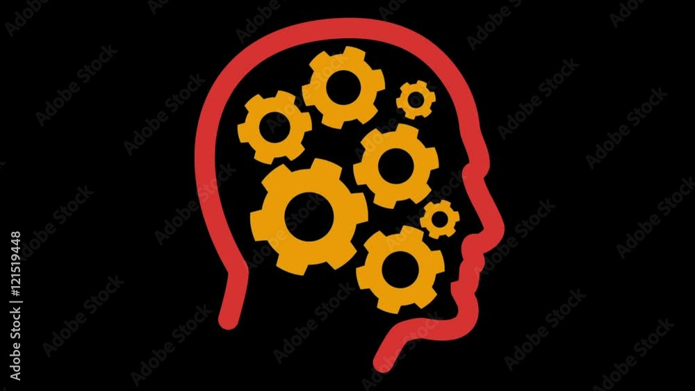 Cogs rotate inside human head. Brain Mechanics with spinning element ...