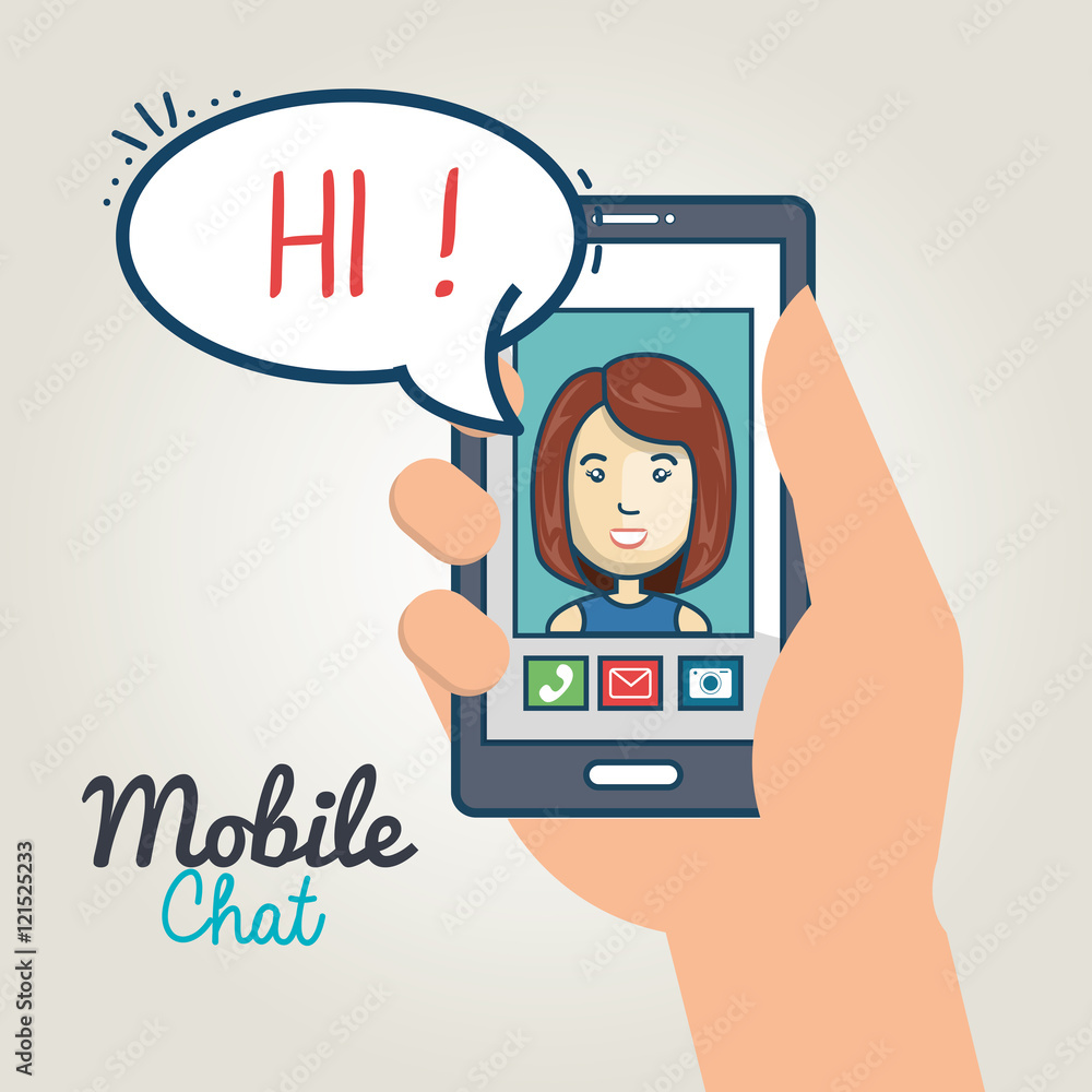 cartoon smartphone woman mobile chat graphic vector illustration eps 10 ...