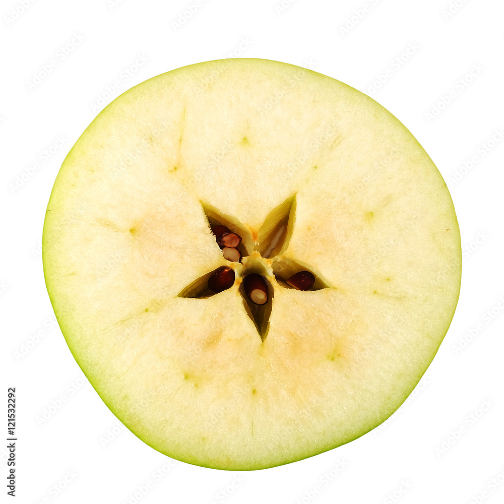 One Piece of slide green apple with white isolate background Stock ...