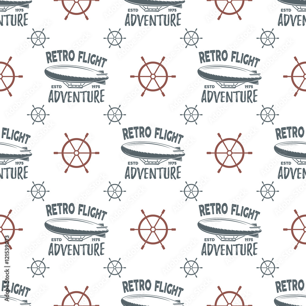 Vintage airship seamless pattern. Retro Dirigible wallpaper design with ...