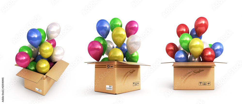 collection of colored balls in a cardboard box for deliveries is Stock ...