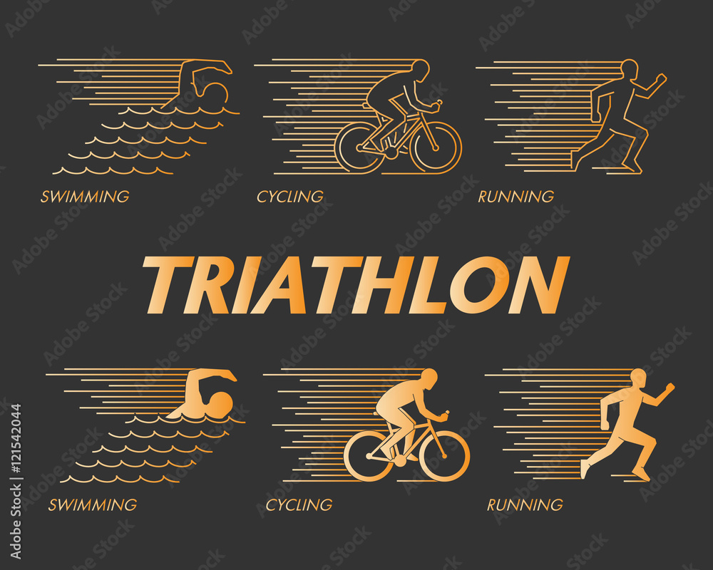 Vector gold line logo triathlon Stock Vector | Adobe Stock