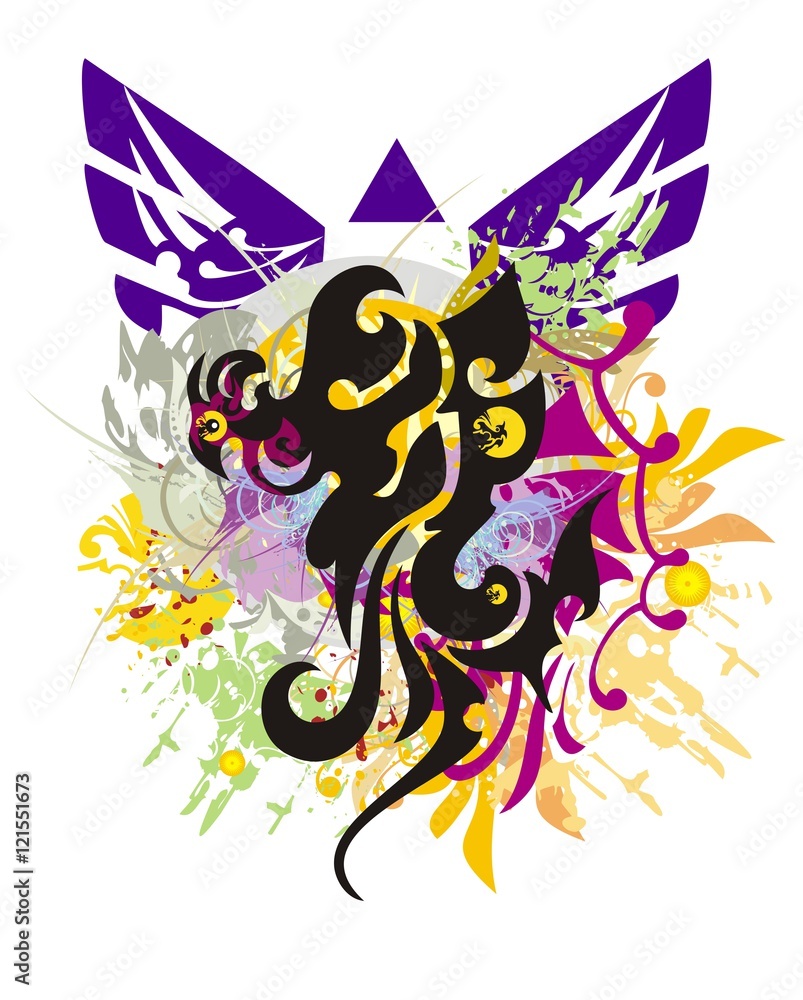 Grunge Phoenix symbol. The reviving bird with colorful splashes Stock ...
