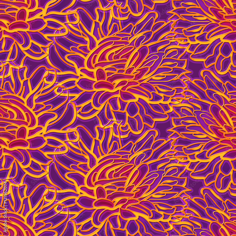 Vector seamless floral pattern with red and gold contour stylized ...