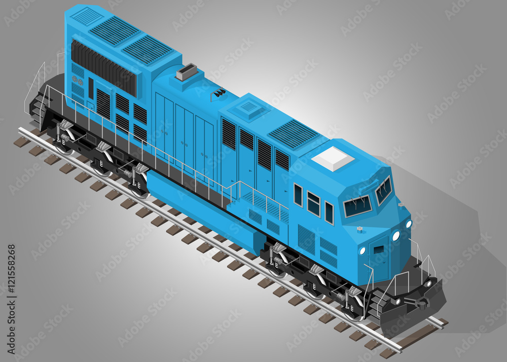 Vector isometric illustration of diesel electric locomotive. Front view ...
