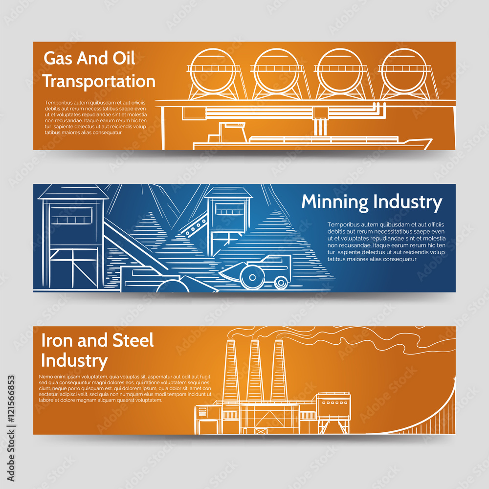 Horizontal banners template with factory industrial landscape. Vector ...