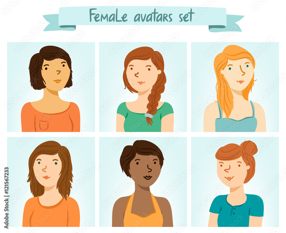 Set of 6 female characters avatars. Stock Vector | Adobe Stock
