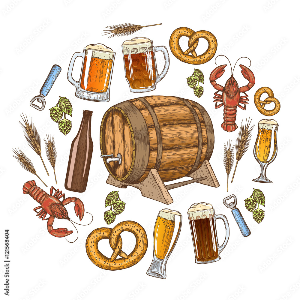 Set of colorful beer icons in circle shape background. Template for ...