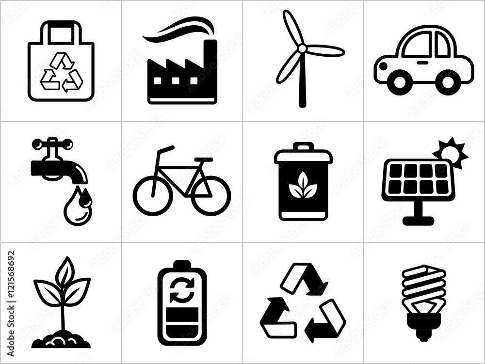 Eco icons set in black and white Stock Vector | Adobe Stock