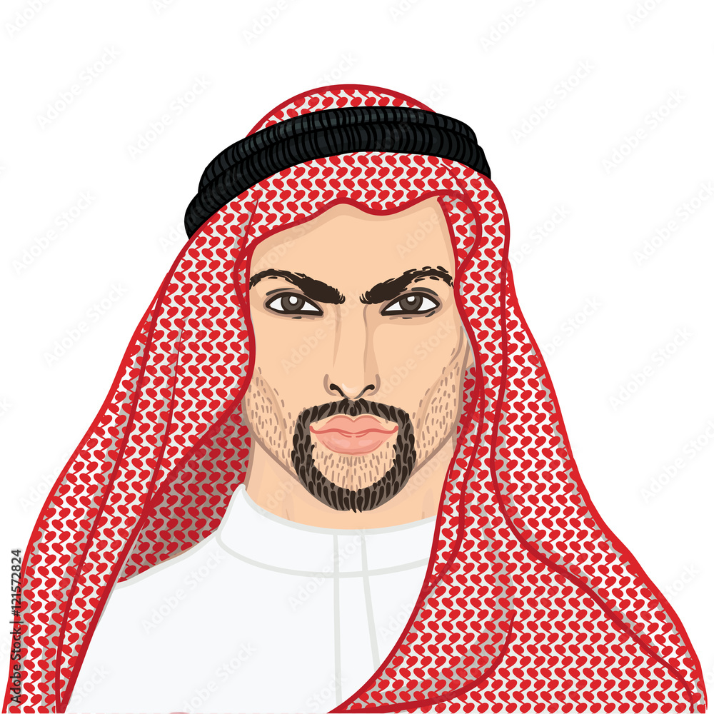 Vector illustration portrait of a arab man in keffiyeh Stock Vector ...