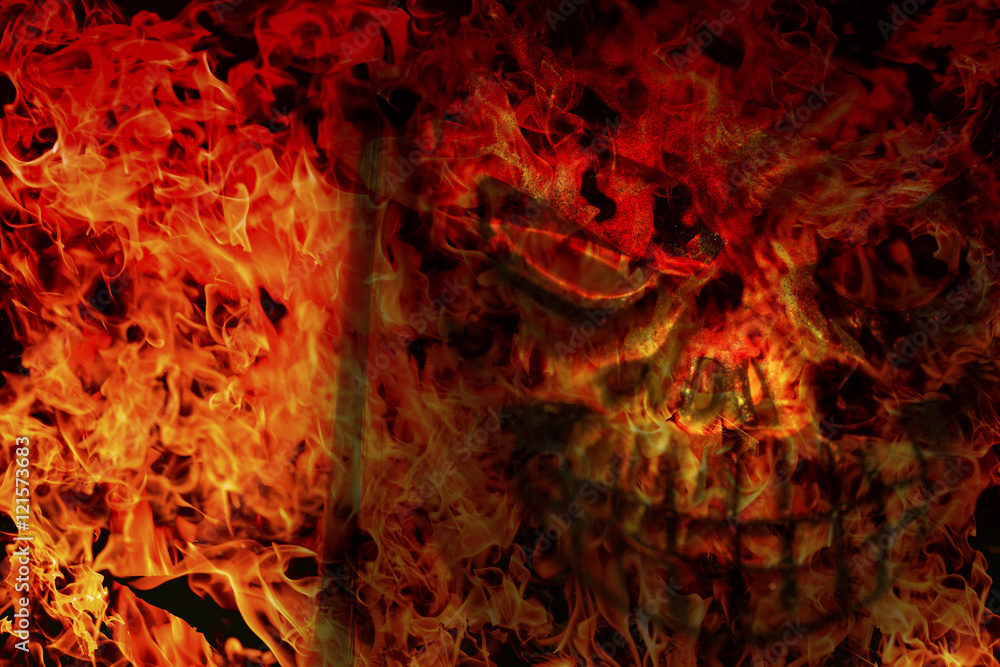 abstract of skull and frame of fire burning background Stock Photo ...