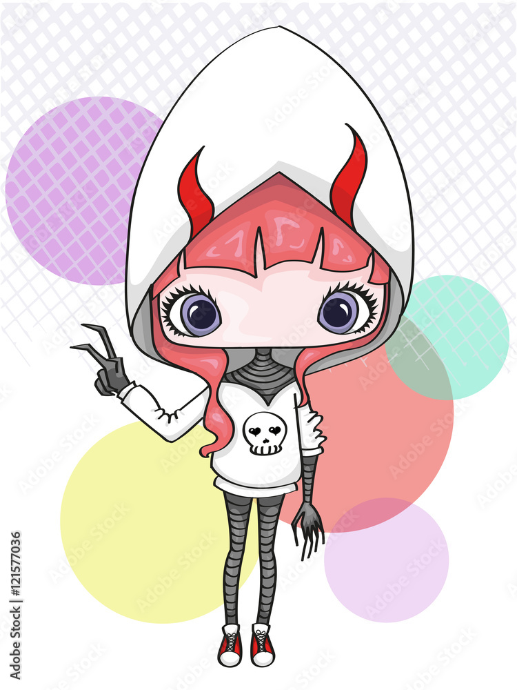 Cute alien cartoon girl showing peace sign, kid halloween costume ...