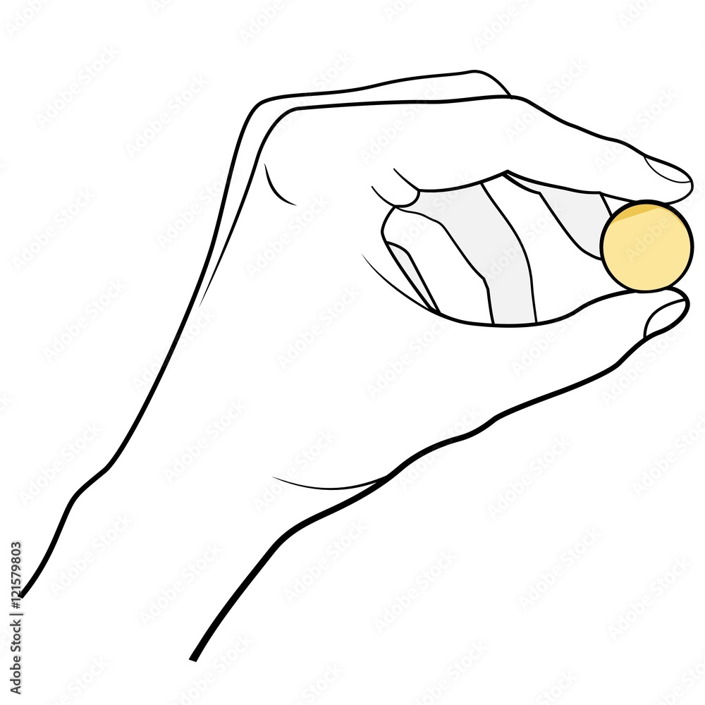 Hand holding a coin. Outline vector illustration. Stock Vector | Adobe ...