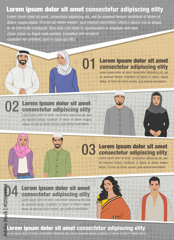 Vector brochure backgrounds with muslim people. Infographic template ...