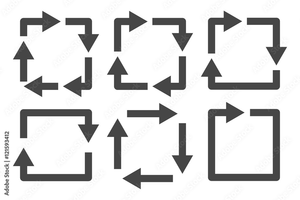 Repetitive process icon with square arrows explanation. Icon reflect ...
