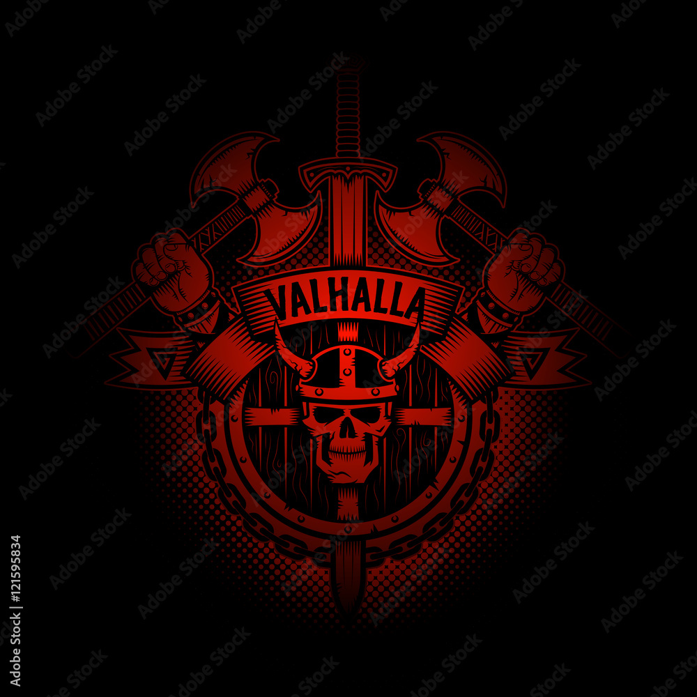 Viking Valhalla emblem appearing out of the darkness. Perfect on your ...