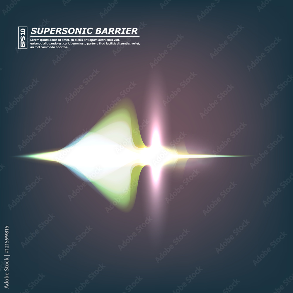 Abstract composition, supersonic barrier icon, shiny comet flare ...