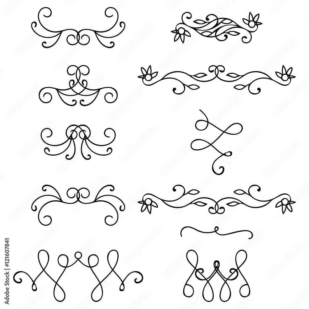 Set of black abstract curly headers, design element set isolated on ...