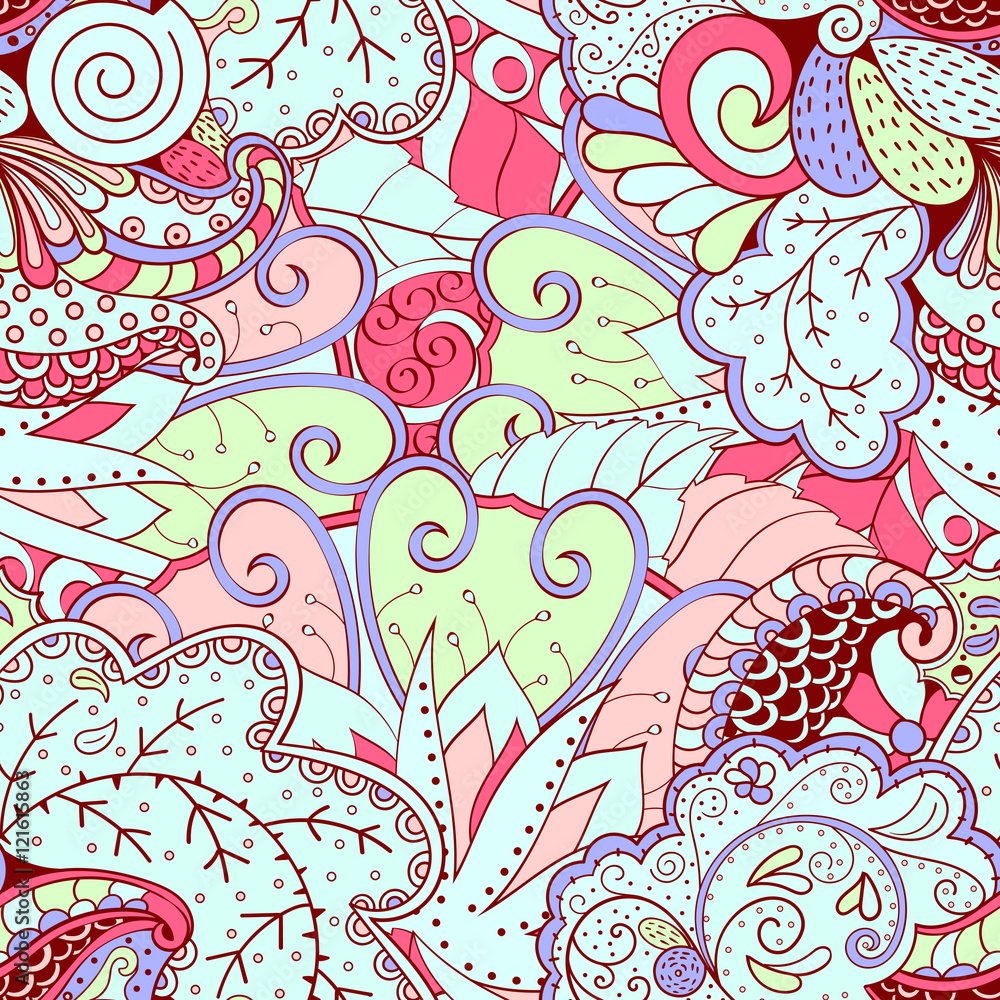 Tracery seamless calming pattern. Mehndi design. Ethnic colorful doodle ...