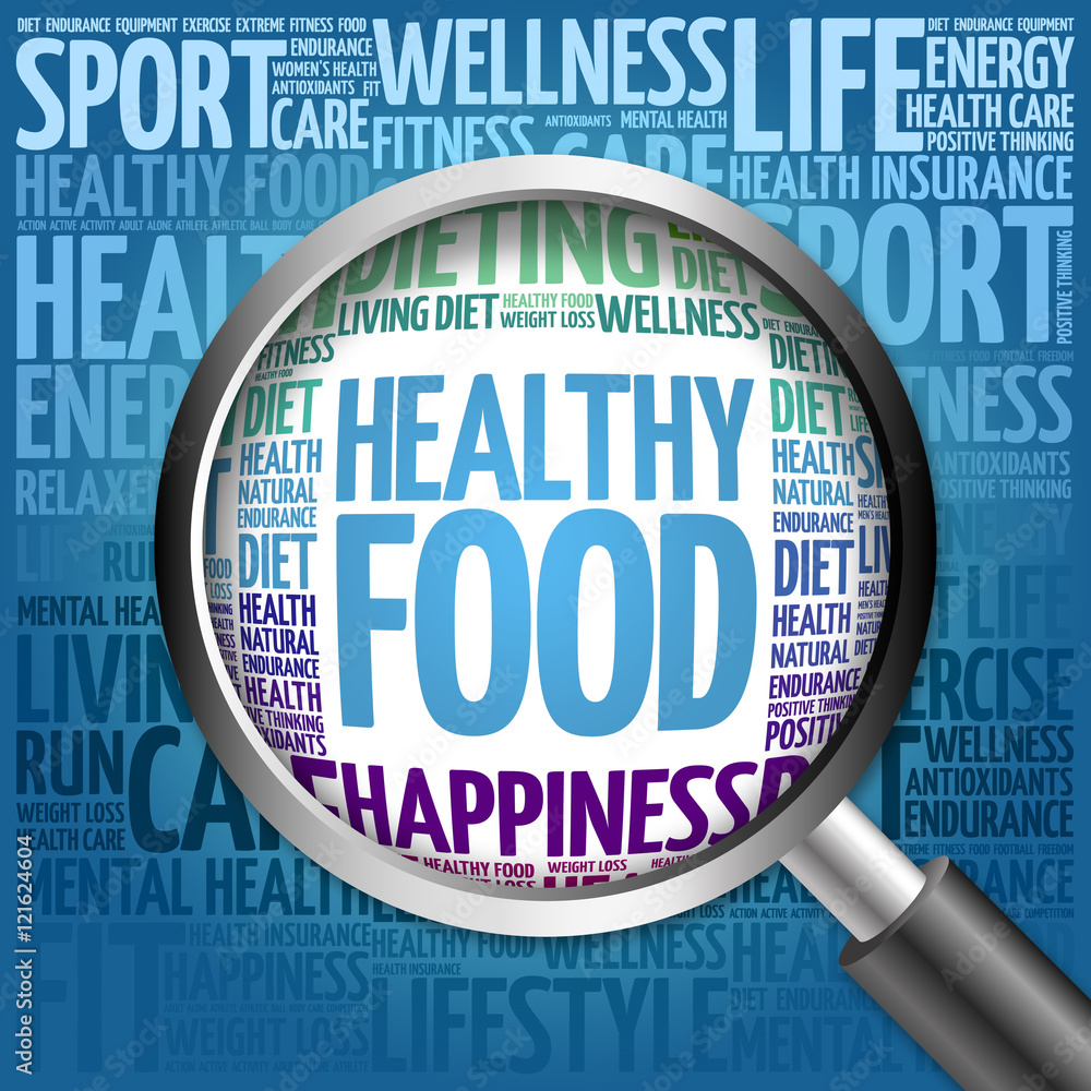 Healthy Food word cloud with magnifying glass, health concept Stock ...